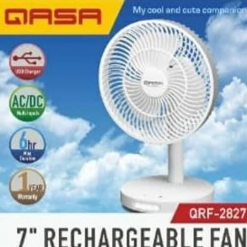 QASA 7 INCHES RECHARGEABLE TABLE FAN WITH LED LIGHT