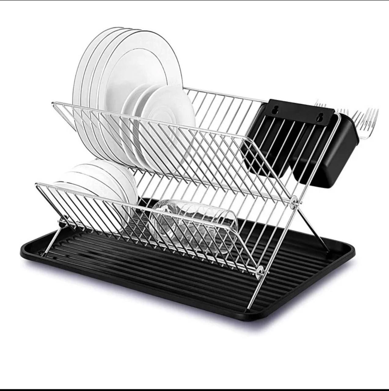 2 LAYERS V- SHAPED PLATE RACK DISH DRAINER