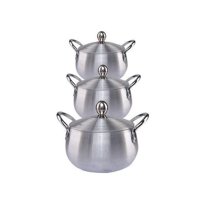 KINELCO 3 PIECES SET OF ALUMINIUM COOKING POT SIZES 16CM/20CM/24CM